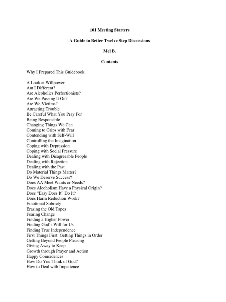 101 Meeting Starters A Guide To Better Twelve Step Discussions Mel B ...