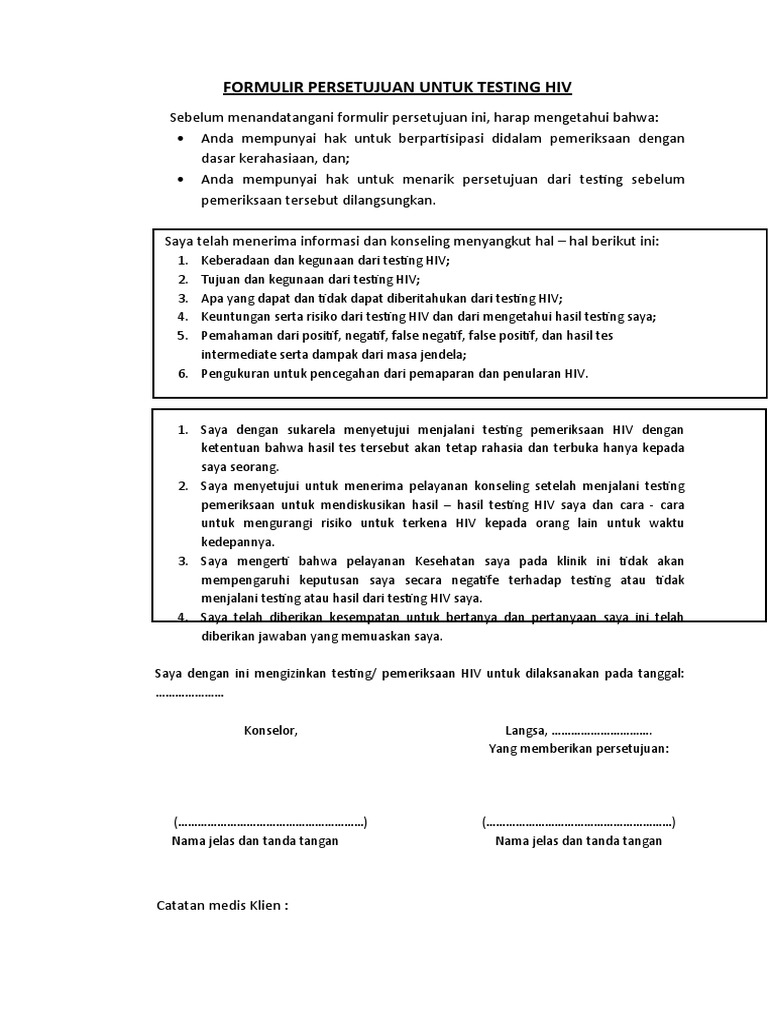 Formulir Permintaan Testing Hiv | PDF