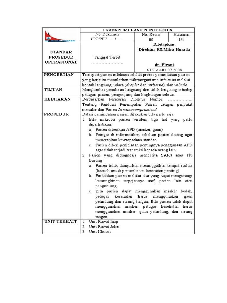 7.sop Transport Pasien Infeksius | PDF | Sains & Matematika