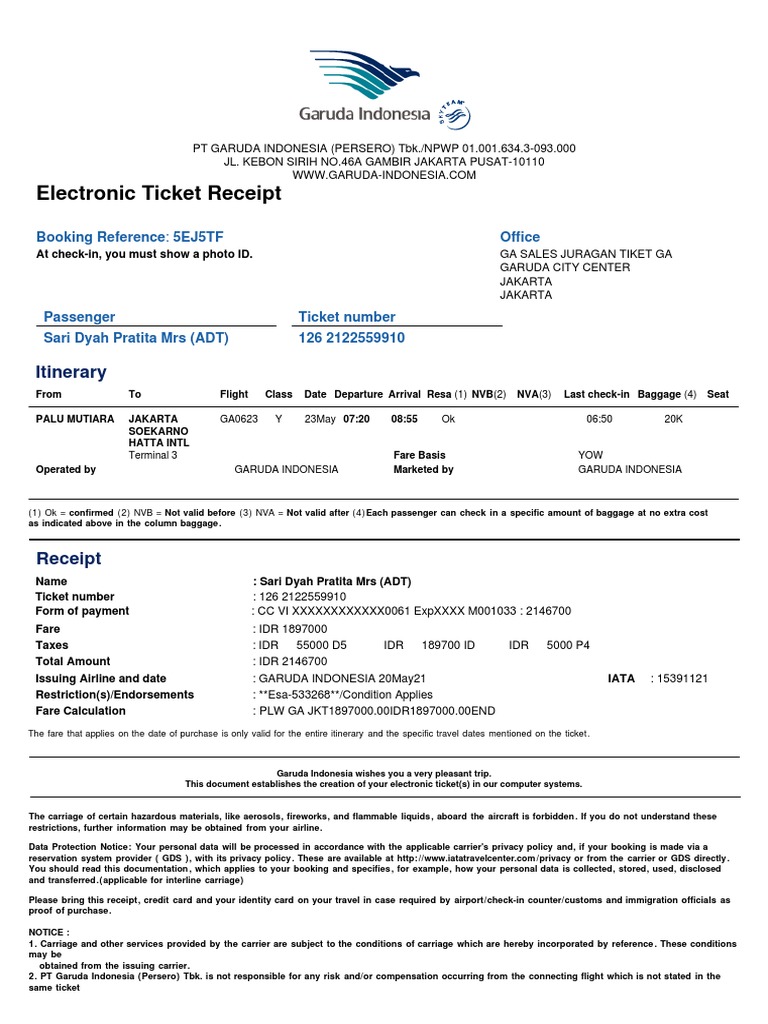 Contoh Tiket 1 | PDF | Dangerous Goods | Aviation