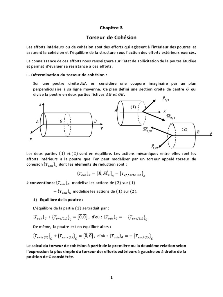 Chapitre 3 Torseur de Cohésion | PDF | Flexion (matériau) | Mécanique