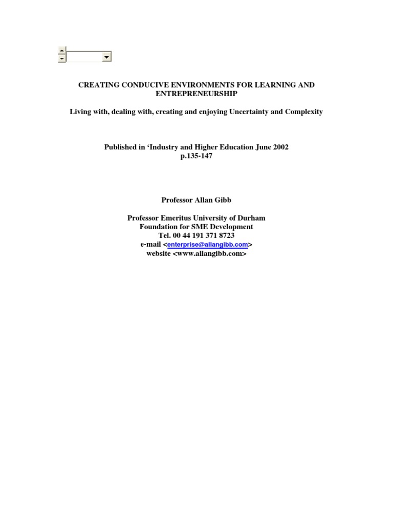 Creating Conducive Environments For Learning and Entrepreneurship | PDF ...