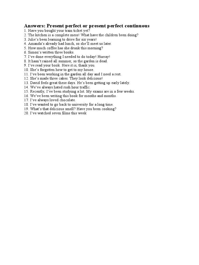Present Perfect vs. Continuous Examples | PDF