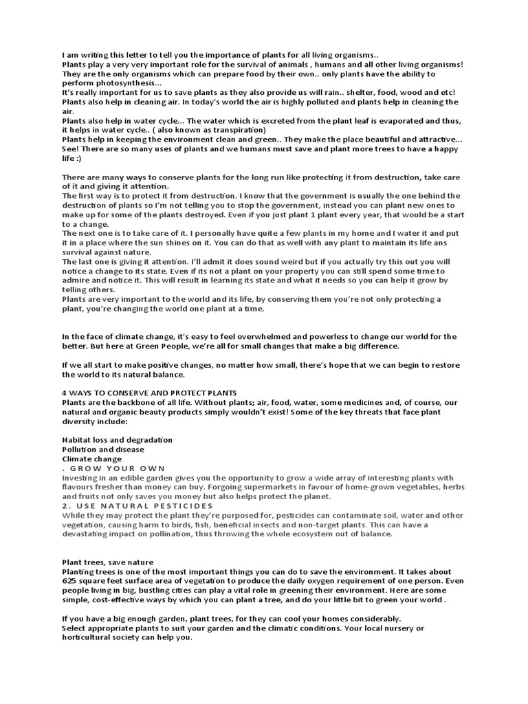 An Open Letter To Conserve Plants and Tress | PDF | Gardens | Plants