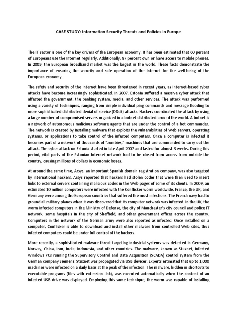 CASE STUDY: Information Security Threats and Policies in Europe | PDF ...