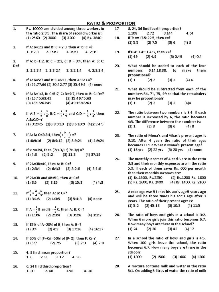 Ratio Proportion Pdf Ratio Odds