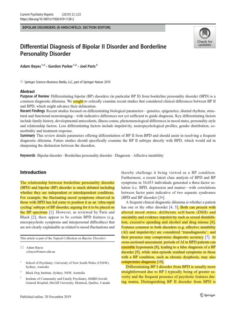 Differential Diagnosis of Bipolar II Disorder and Borderline ...