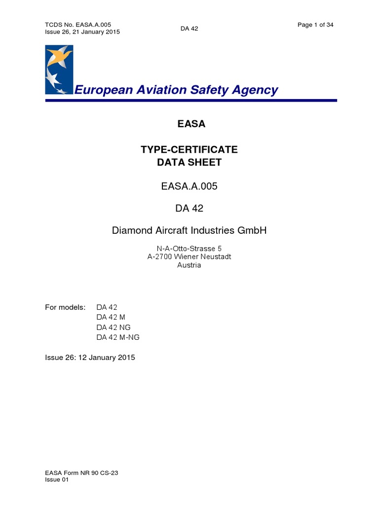 EASA-TCDS - DA42 - A005 Issue 26 | PDF | Flight Control Surfaces | Rudder