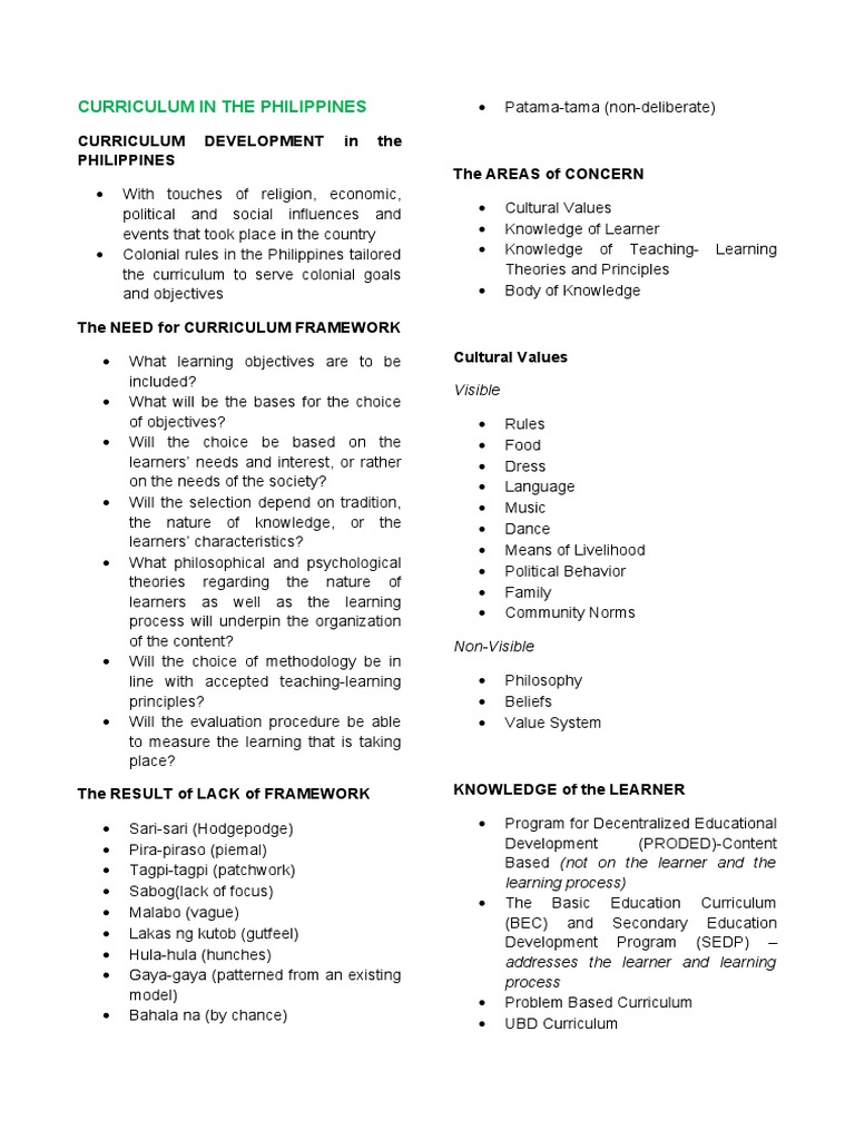 Philippine Curriculum Development Overview | PDF | Curriculum ...