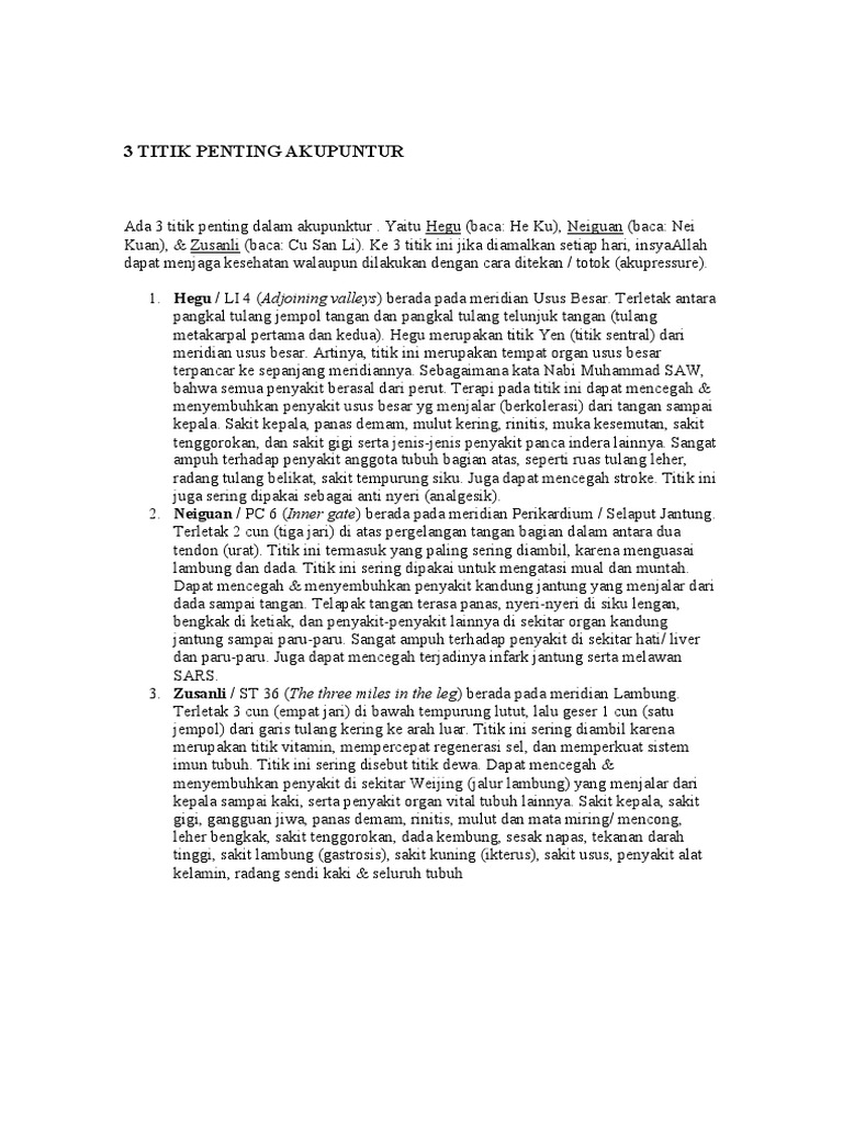3 Titik Penting Akupuntur | PDF