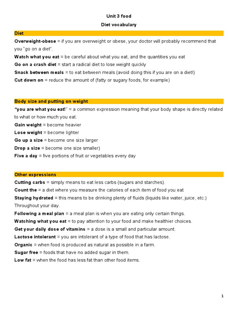 Diet Vocabulary | PDF | Self-Improvement | Lifestyle