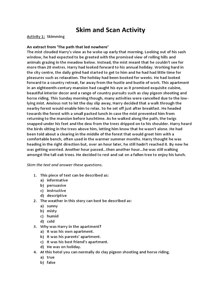 Skim and Scan Activity | PDF