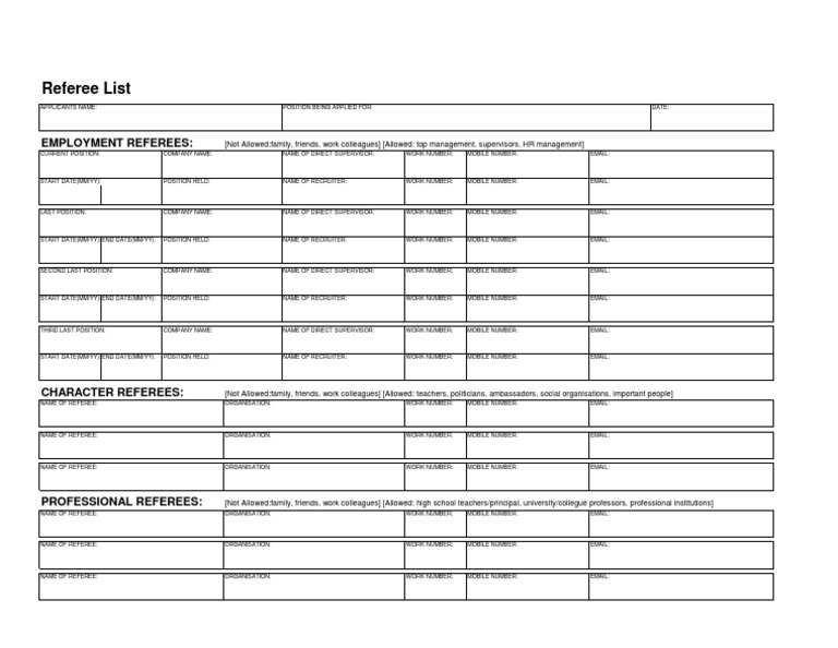 Referee List: Employment Referees | PDF | Employment | Labor