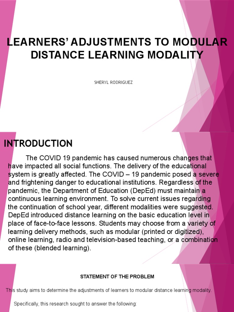 Learners' Adjustments To Modular Distance Learning Modality: Sheryl ...