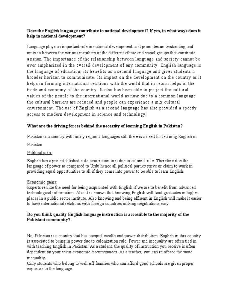Does The English Language Contribute To National Development | PDF ...