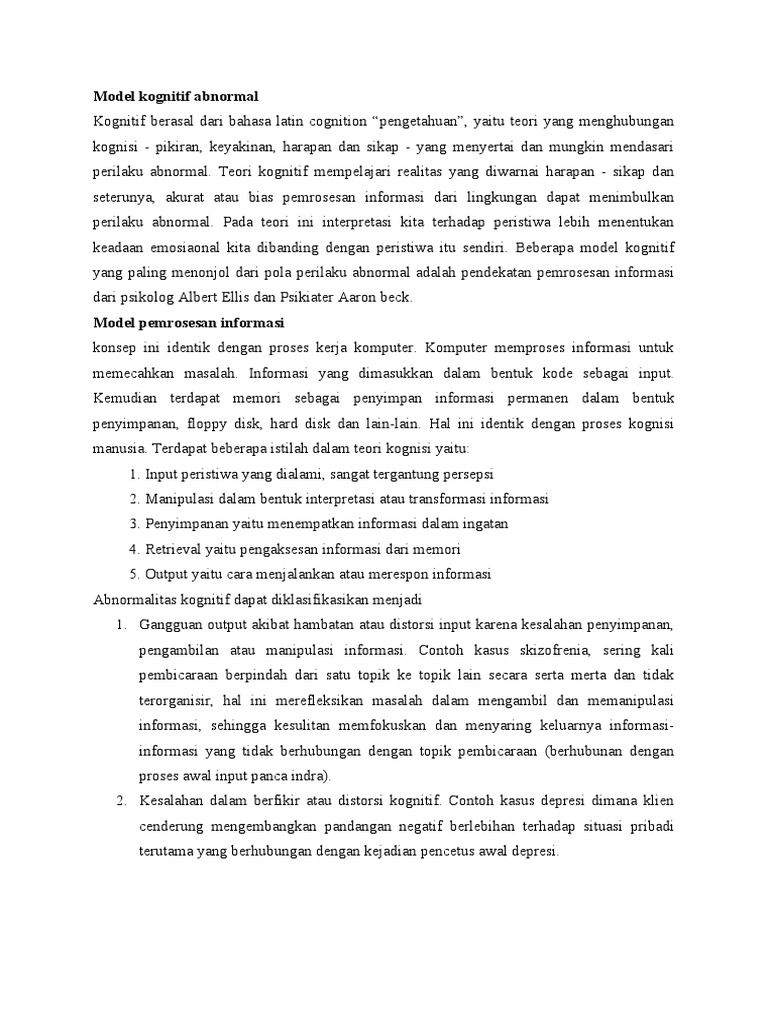 Model Kognitif dalam Psikologi Abnormal | PDF