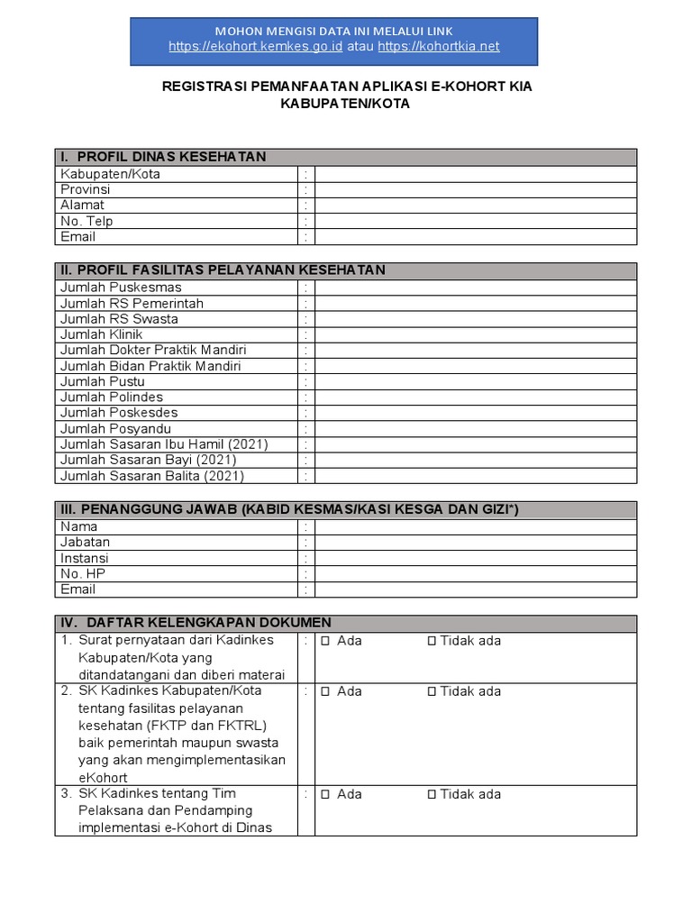Daftar Isian Registrasi E-Kohort Edit | PDF