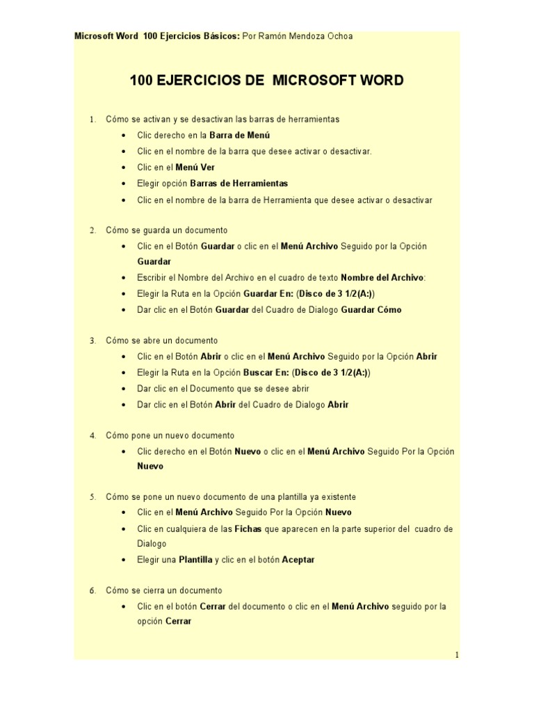 100 Ejercicios de Microsoft Word | PDF | Point and Click | Microsoft Word