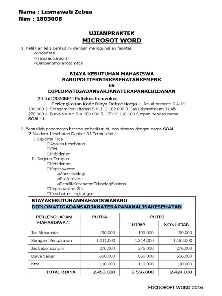 Soal Praktek Ujian Ms Word Inkes | PDF