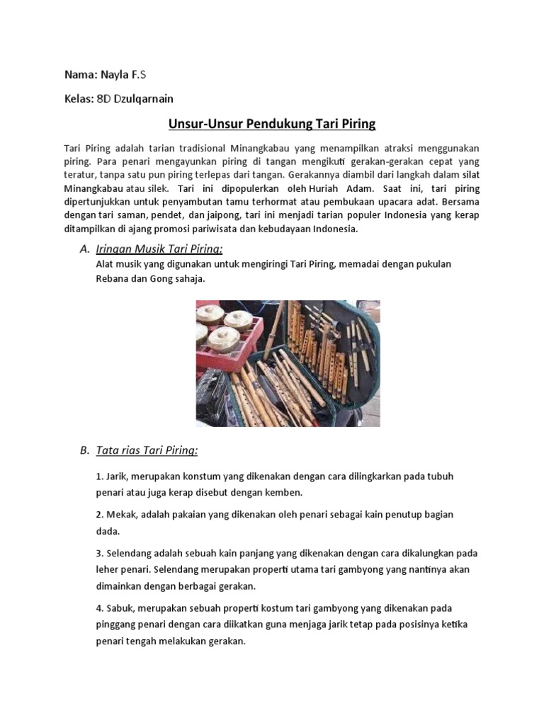 Unsur Pendukung Tari Piring Minangkabau | PDF