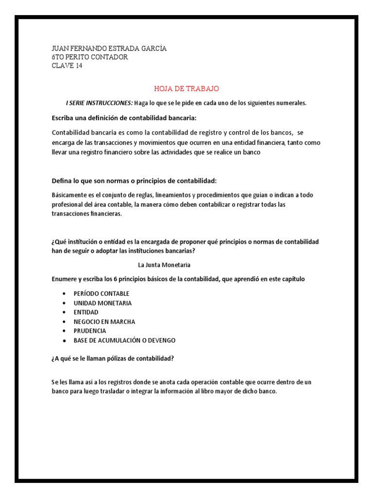 Hoja de Trabajo-Contabilidad Bancaria-Fernando Estrada | PDF ...