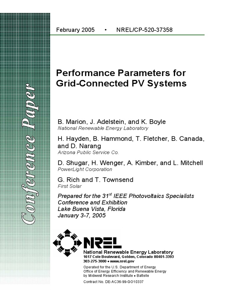 Parameters For Grid-Connected PV Systems | PDF | Photovoltaics ...