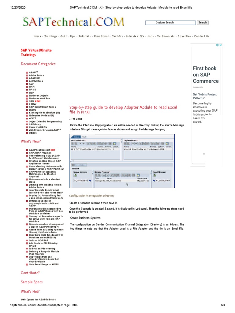 Xi Step By Step Guide To Develop Adapter Module To Read Excel File Pdf Component Object