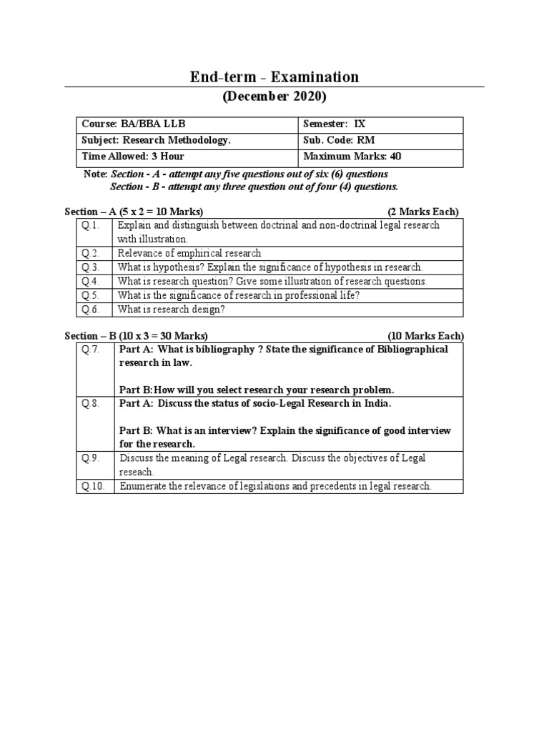 Research Methodology - Exam Question | PDF