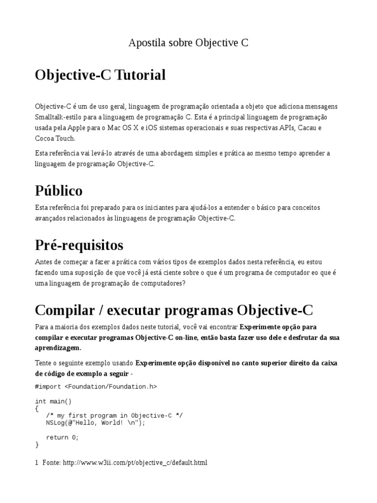 Tutorial Objective C | PDF | Objective-C | Linguagem de programação