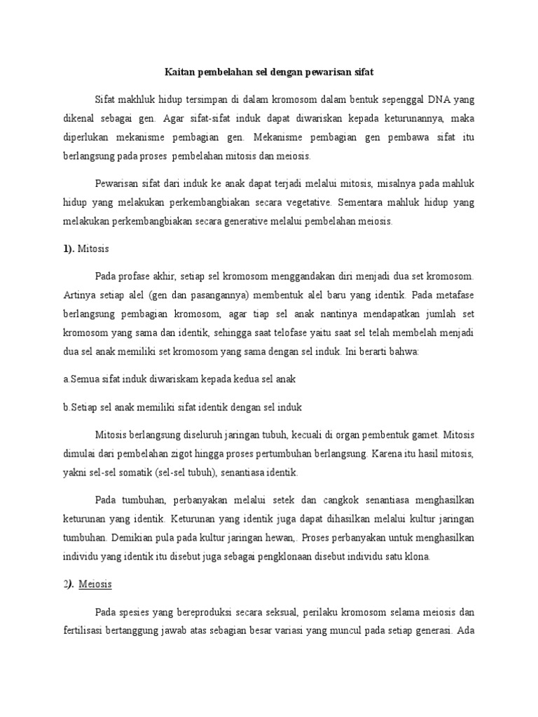 Kaitan Pembelahan Sel Dengan Pewarisan Sifat | PDF