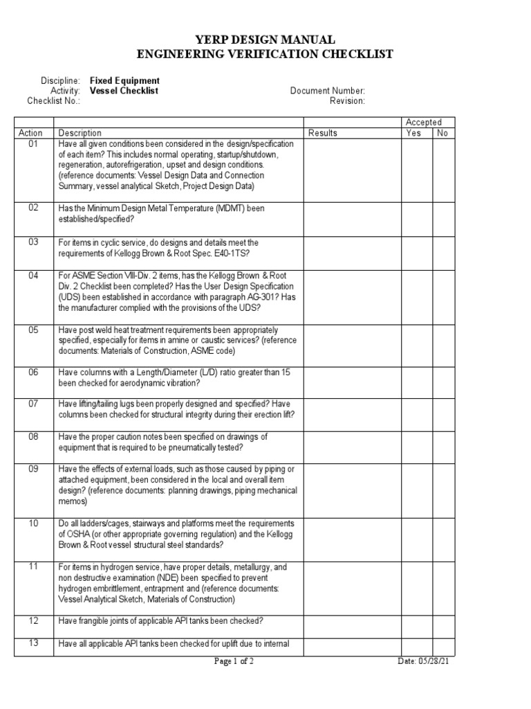 Yerp Design Manual Engineering Verification Checklist | PDF ...