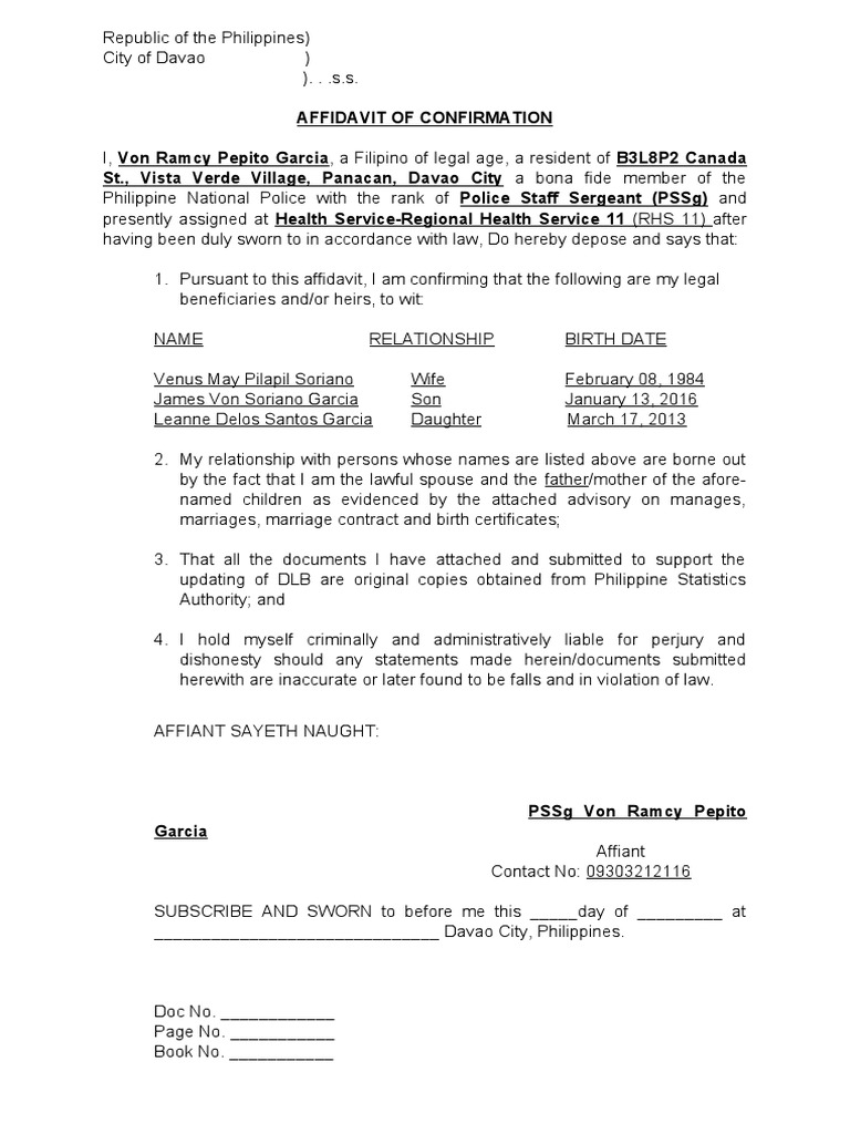 Affidavit of Confirmation | PDF