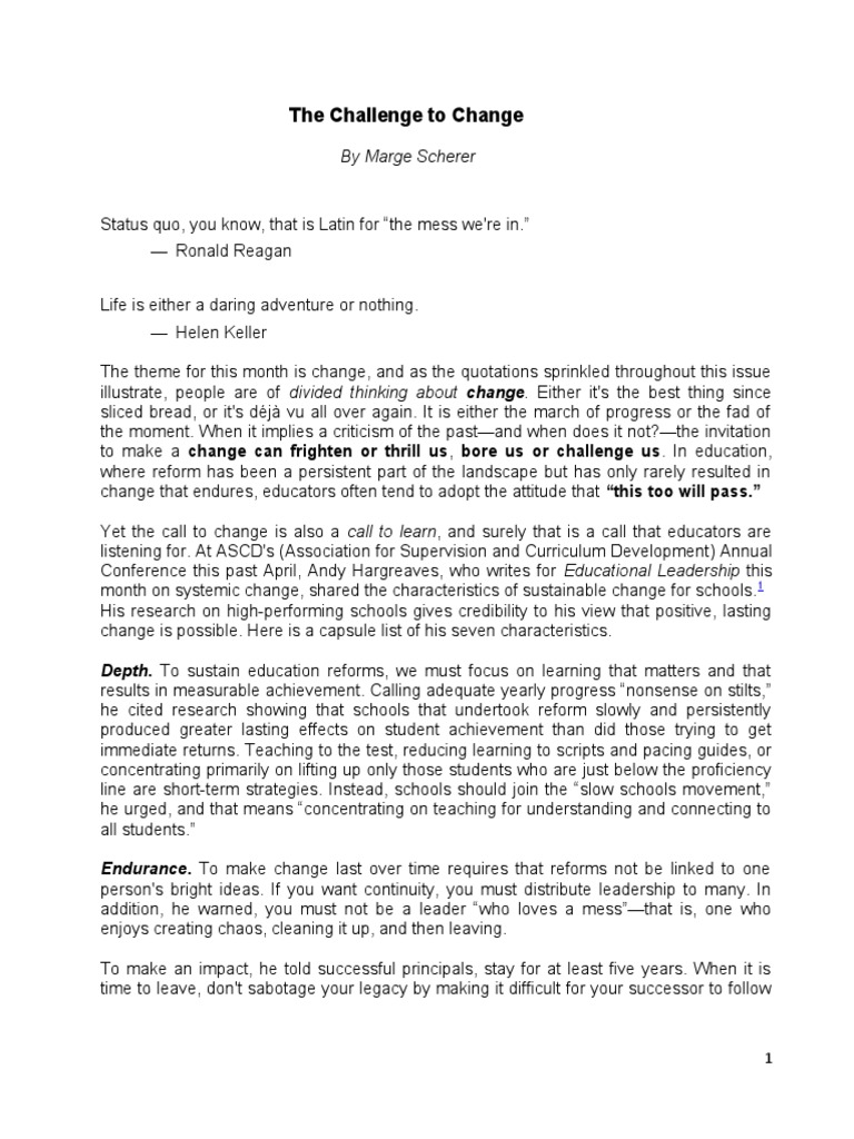 The Challenge To Change | PDF | Leadership | Human Nature