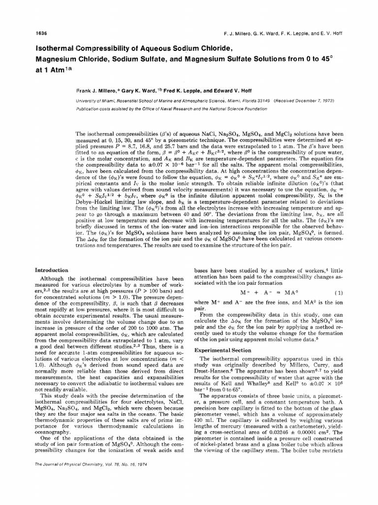 Isothermal Compressibility of Aqueous Sodium Chloride, Magnesium ...