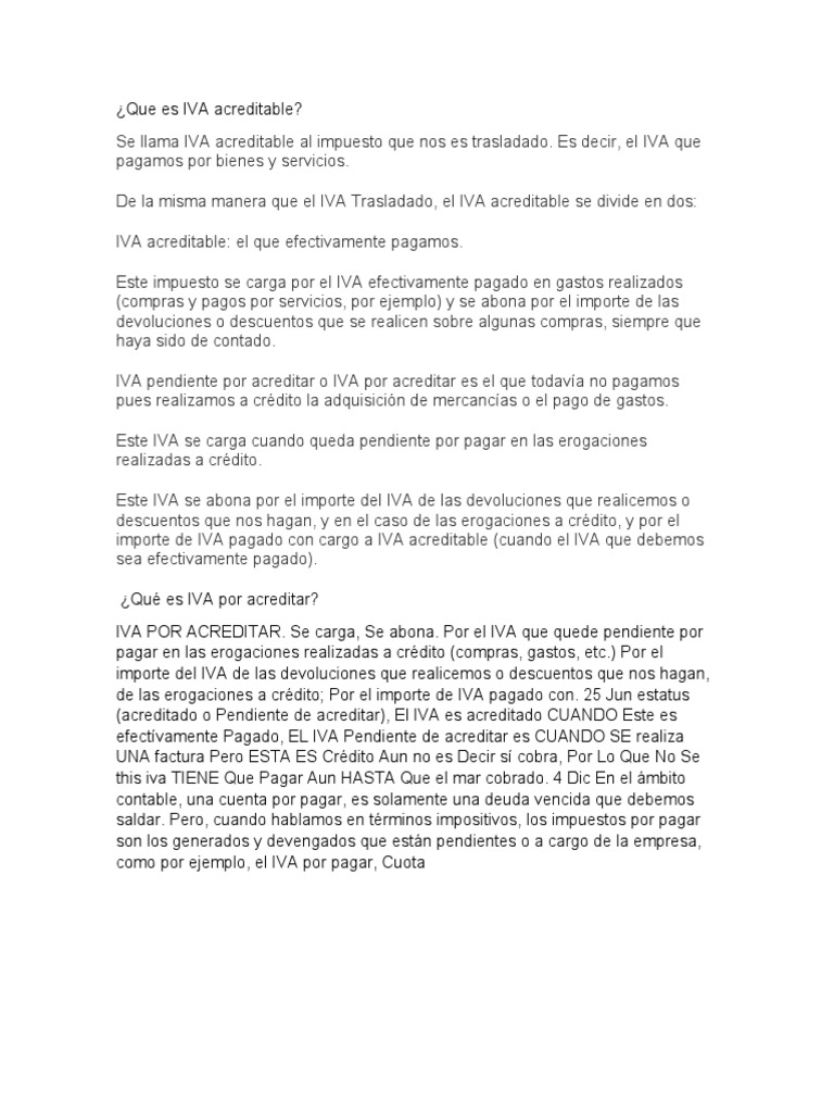Lo que es el IVA acreditable y el IVA por acreditar | PDF | Impuesto al ...