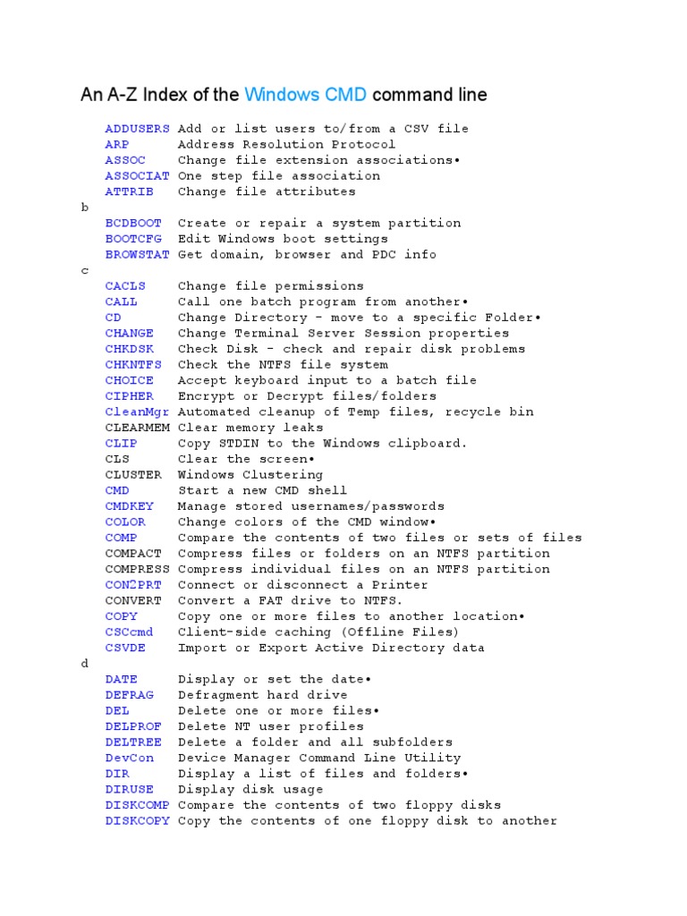 An A-Z Index of The Command Line: Windows CMD | PDF | Computer File | Windows Registry
