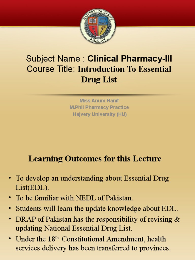 Introduction To EDL Part 1 | PDF | Health Care | Pharmacy