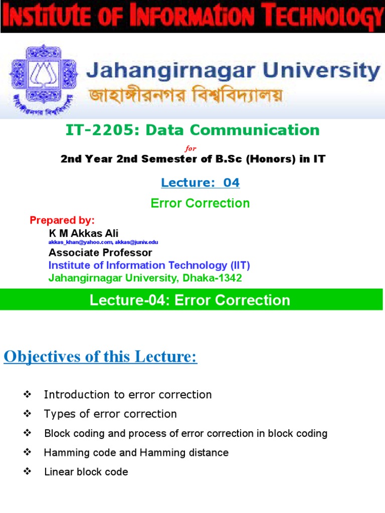 IT-2205 Lec 04 Error Detection & Correction-2 | PDF | Fault Tolerance | Computer Programming