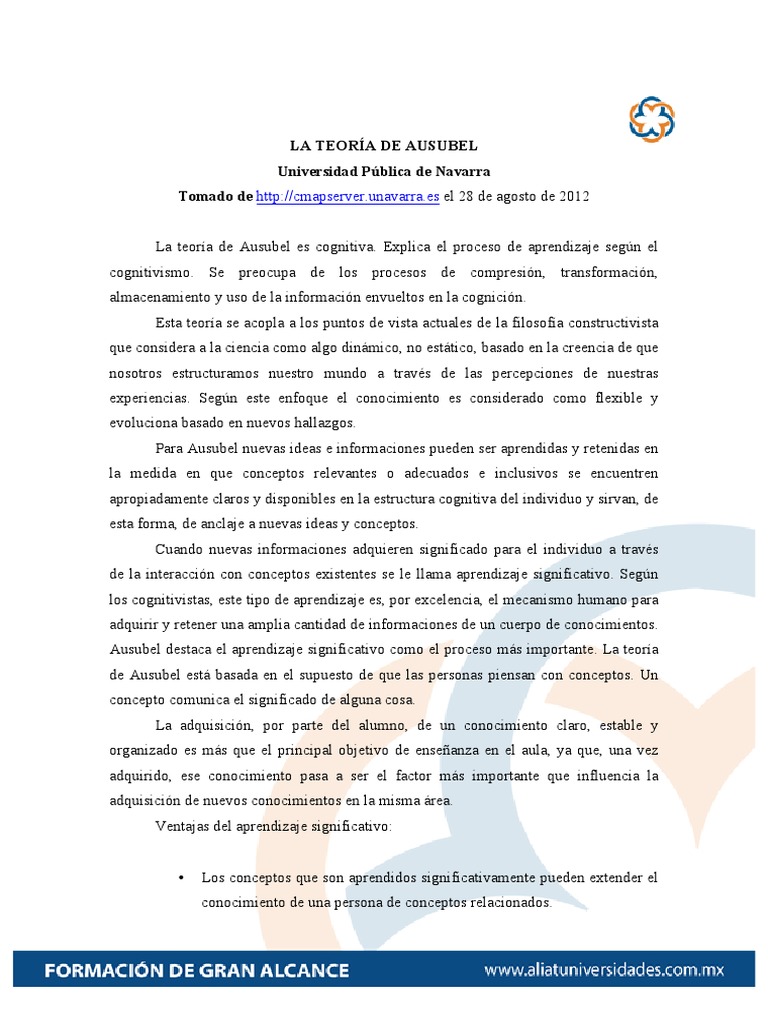La Teoria de Ausubel | PDF | Metafísica | Interacciones de disciplina académica