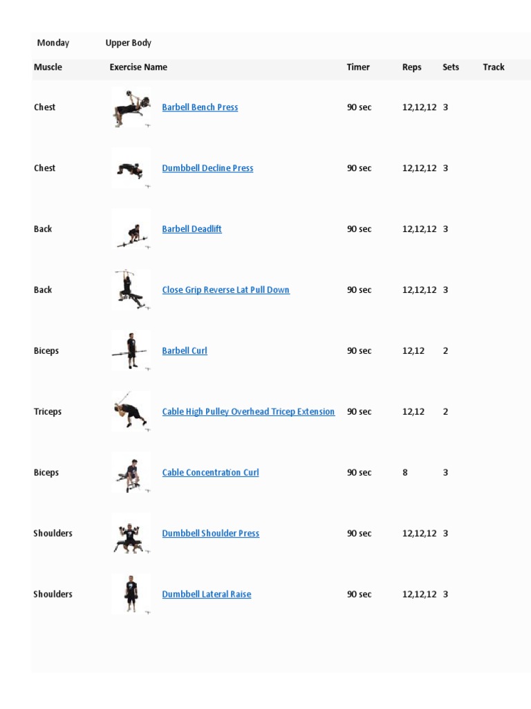 Barbell Bench Press: Muscle Exercise Name Timer Reps Sets Track ...