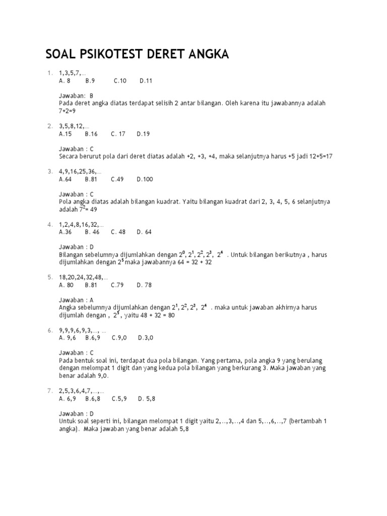 Psikotest Soal Deret Angka | PDF