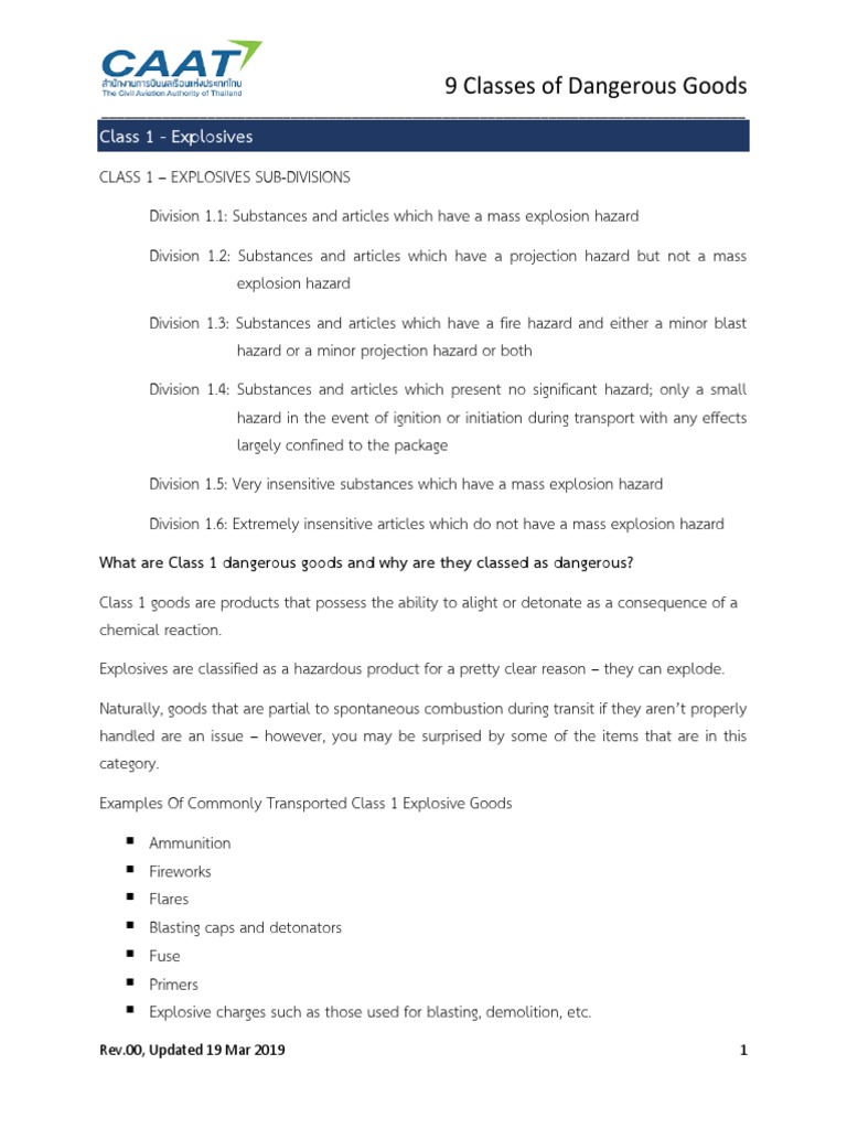 Class 1 - Explosives: 9 Classes of Dangerous Goods | PDF | Radioactive ...
