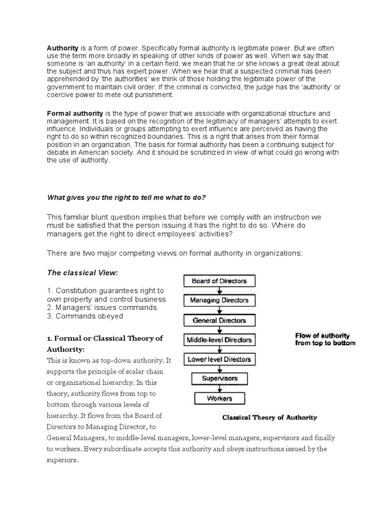 Authority Is A Form of Power. Specifically Formal Authority Is ...