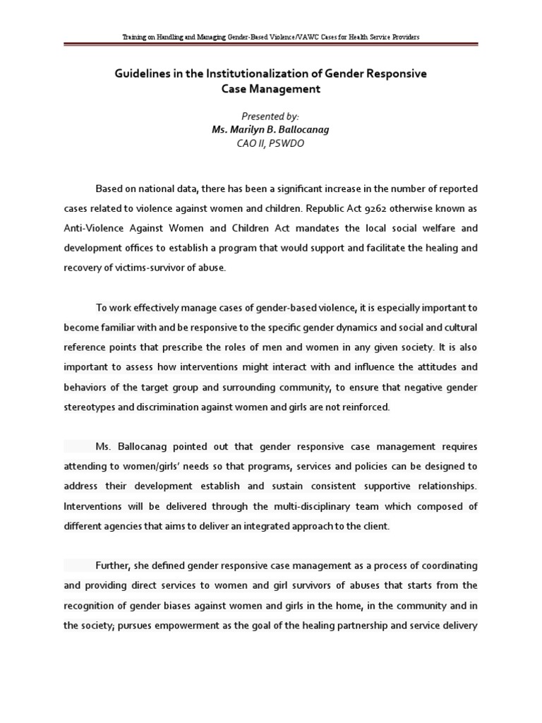 Gender-Based Violence Case Management Training | PDF | Violence ...