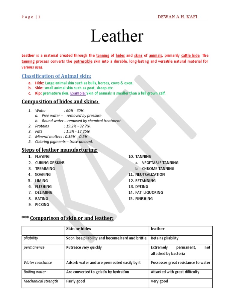 Leather: Classification of Animal Skin | PDF | Leather | Salt (Chemistry)
