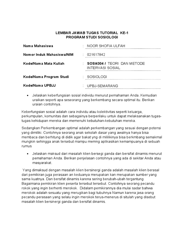 Tugas1 Sosi4304 Teori Dan Metode Intervensi Sosial | PDF