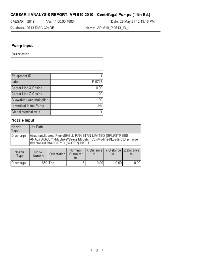 CAESAR II ANALYSIS: API 610 Pump Report | PDF | Turbomachinery ...