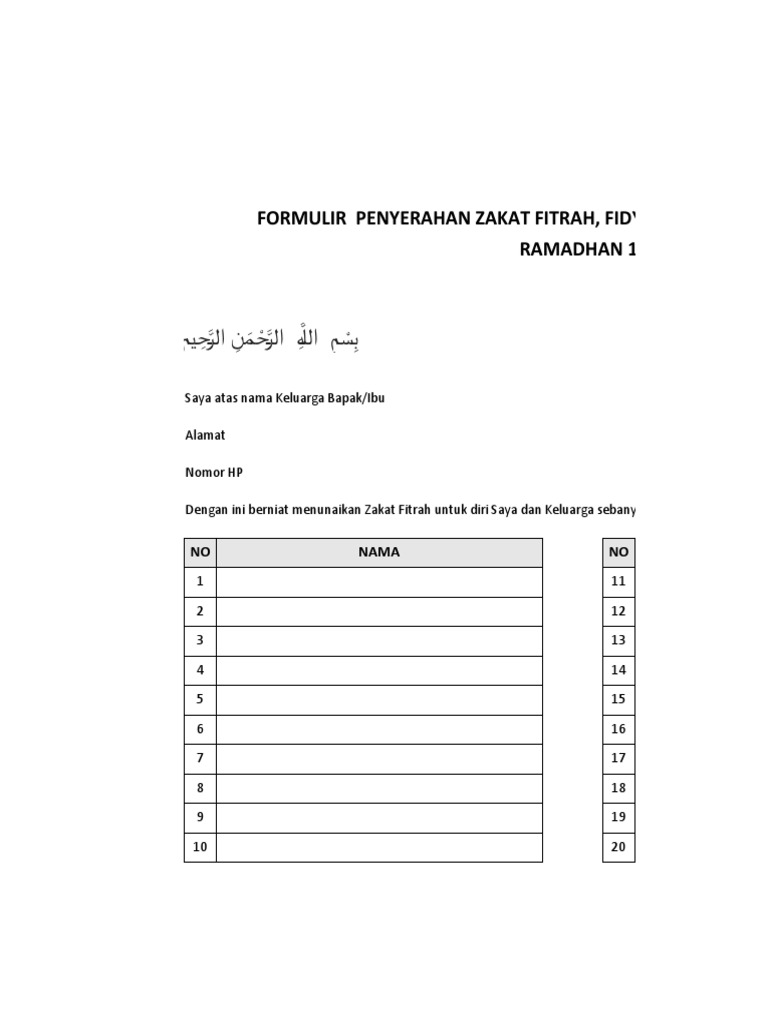 Form Zakat Fitrah | PDF