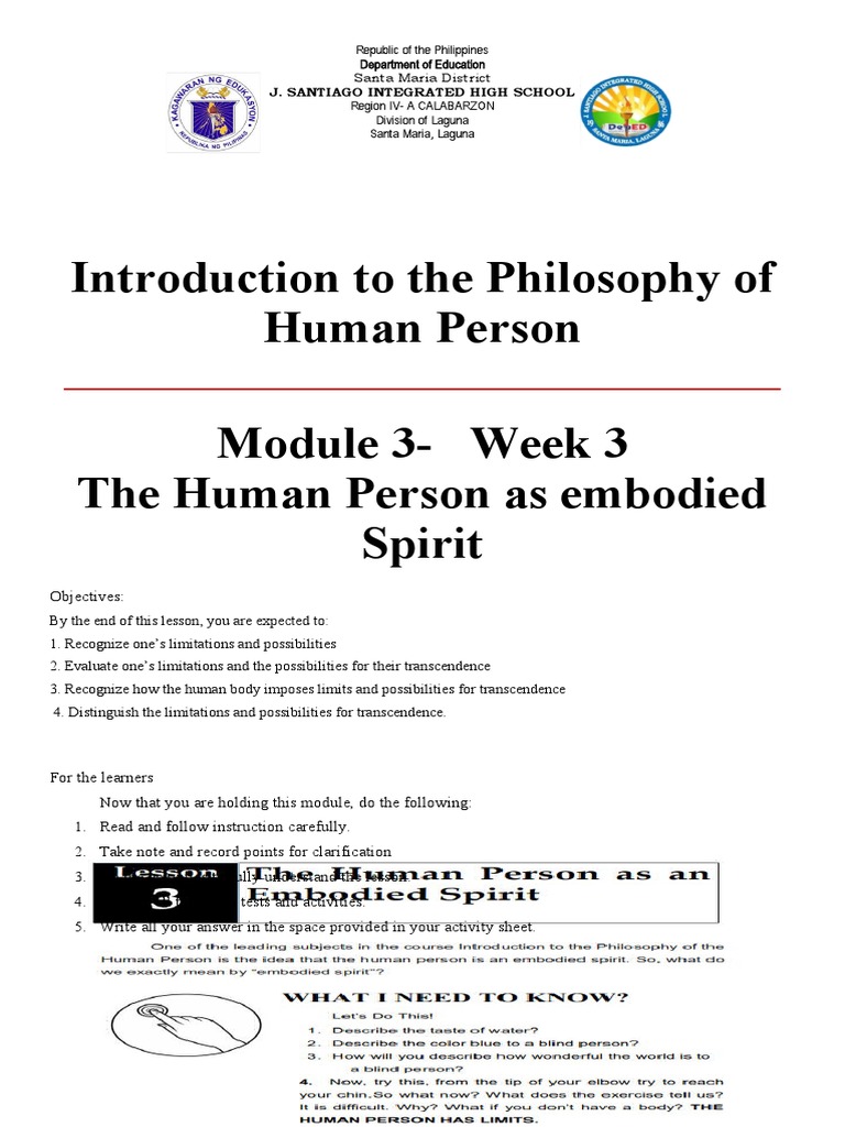 Introduction To The Philosophy of Human Person Module 3-Week 3 The ...