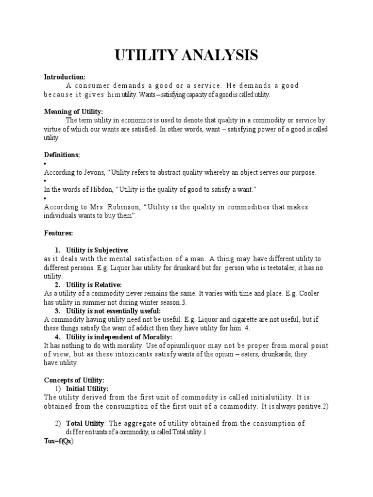 UTILITY ANALYSIS 1st Sem Economics Synopsis | PDF | Utility | Marginal ...